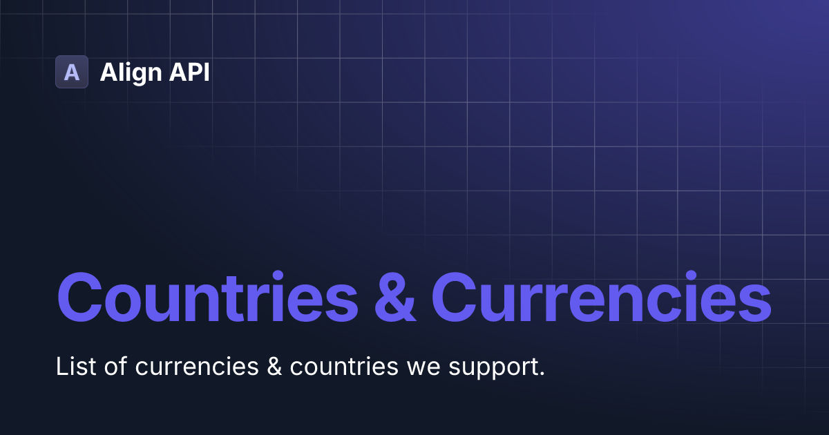 Countries & Currencies | Align API